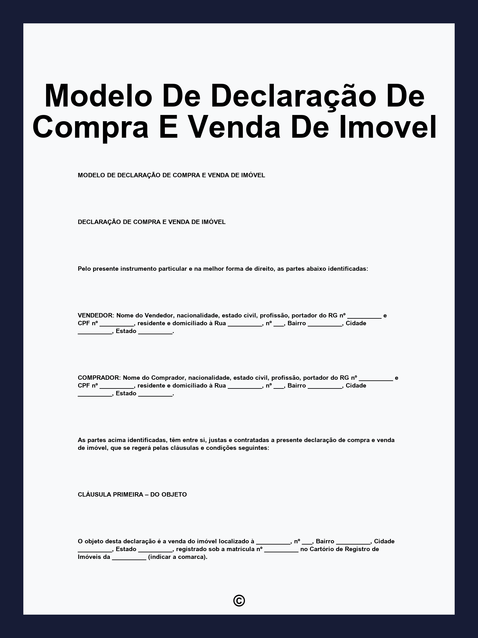 Modelo De Declaração De Compra E Venda De Imovel