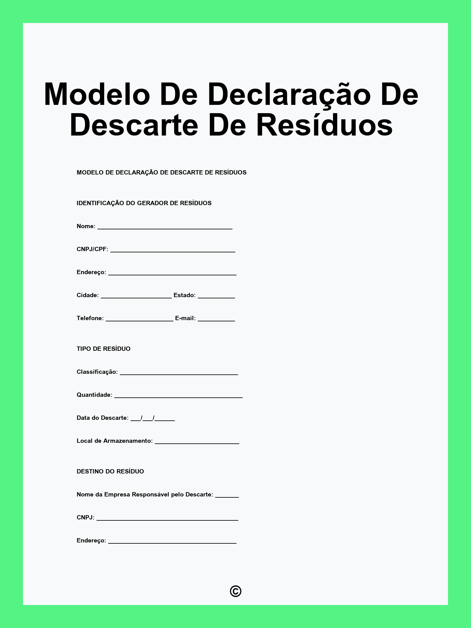 Modelo De Declaração De Descarte De Resíduos