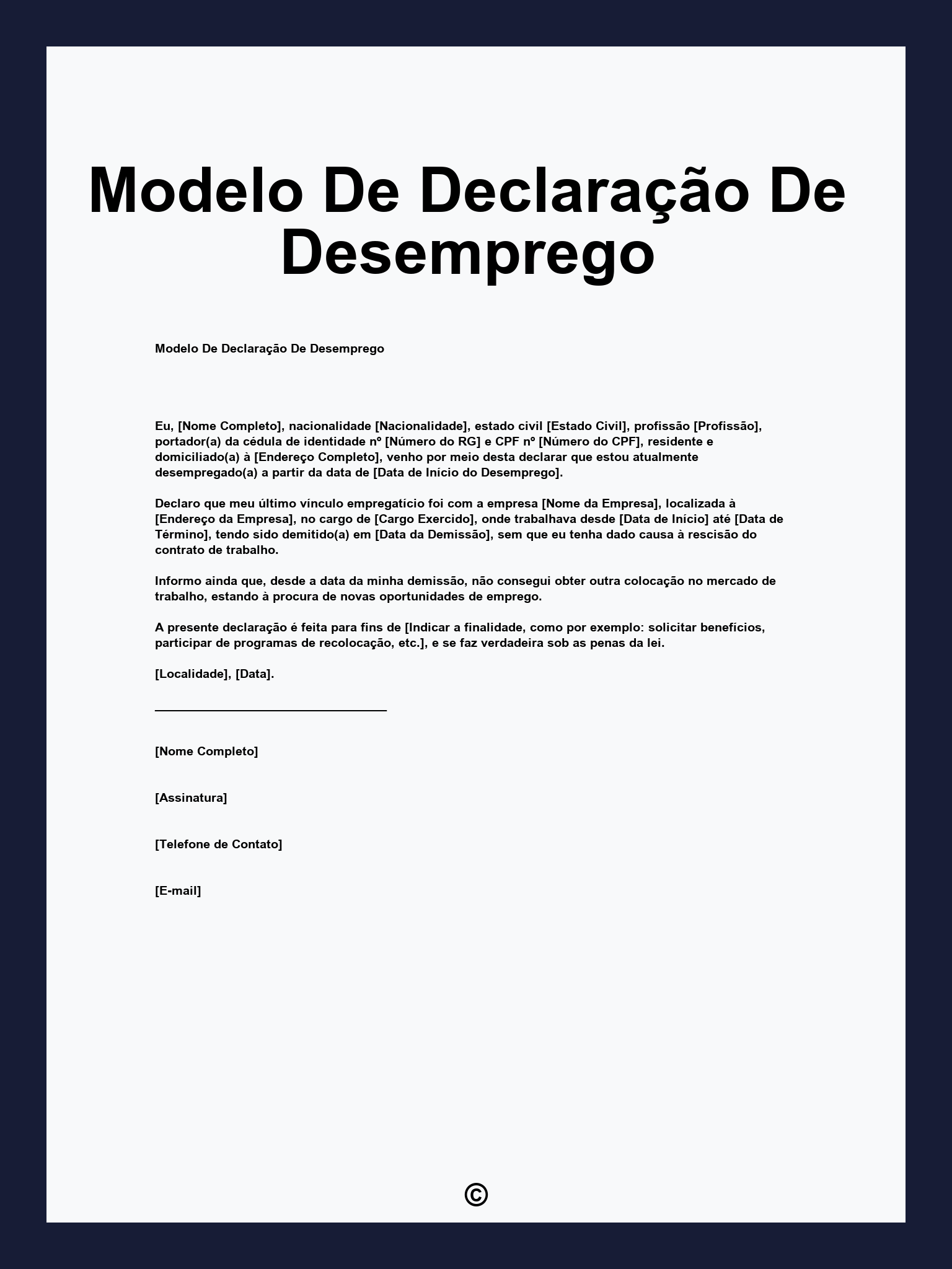 Modelo De Declaração De Desemprego