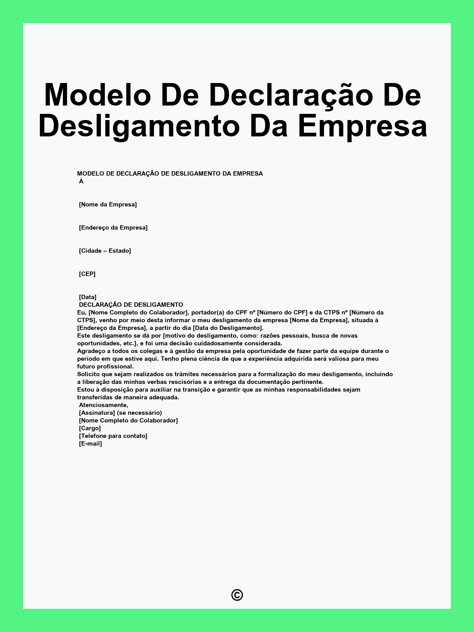 Modelo De Declaração De Desligamento Da Empresa