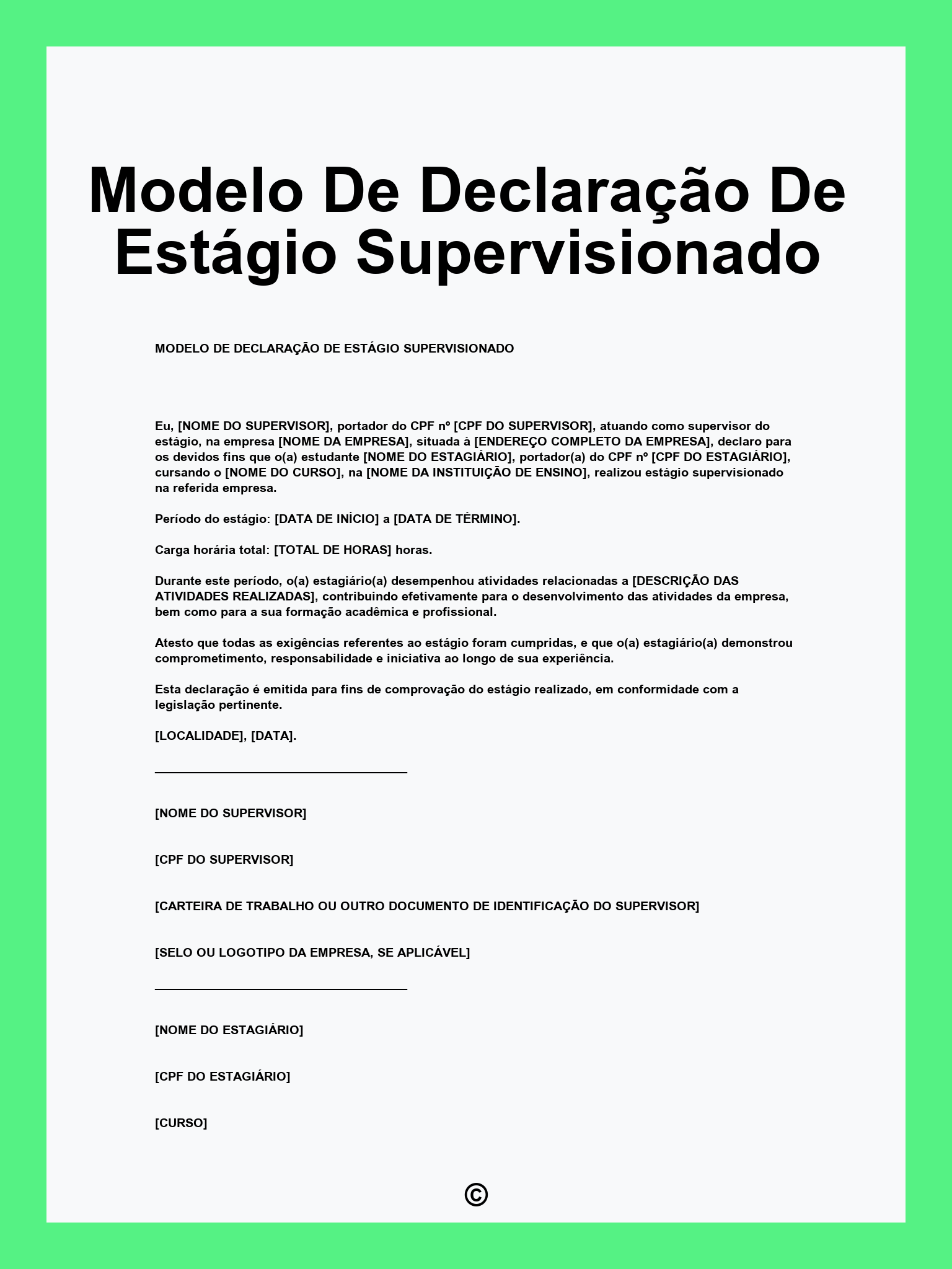 Modelo De Declaração De Estágio Supervisionado
