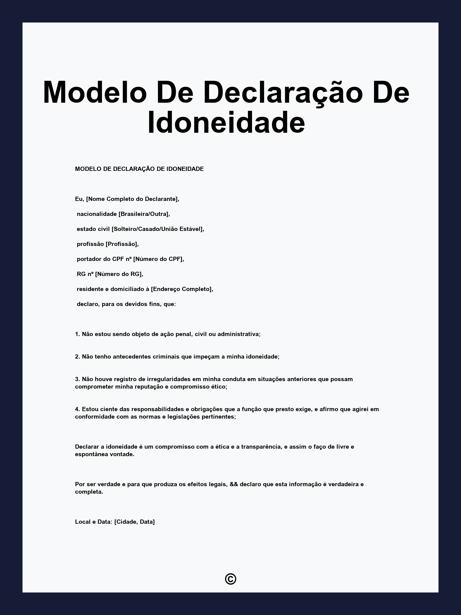Modelo De Declaração De Idoneidade