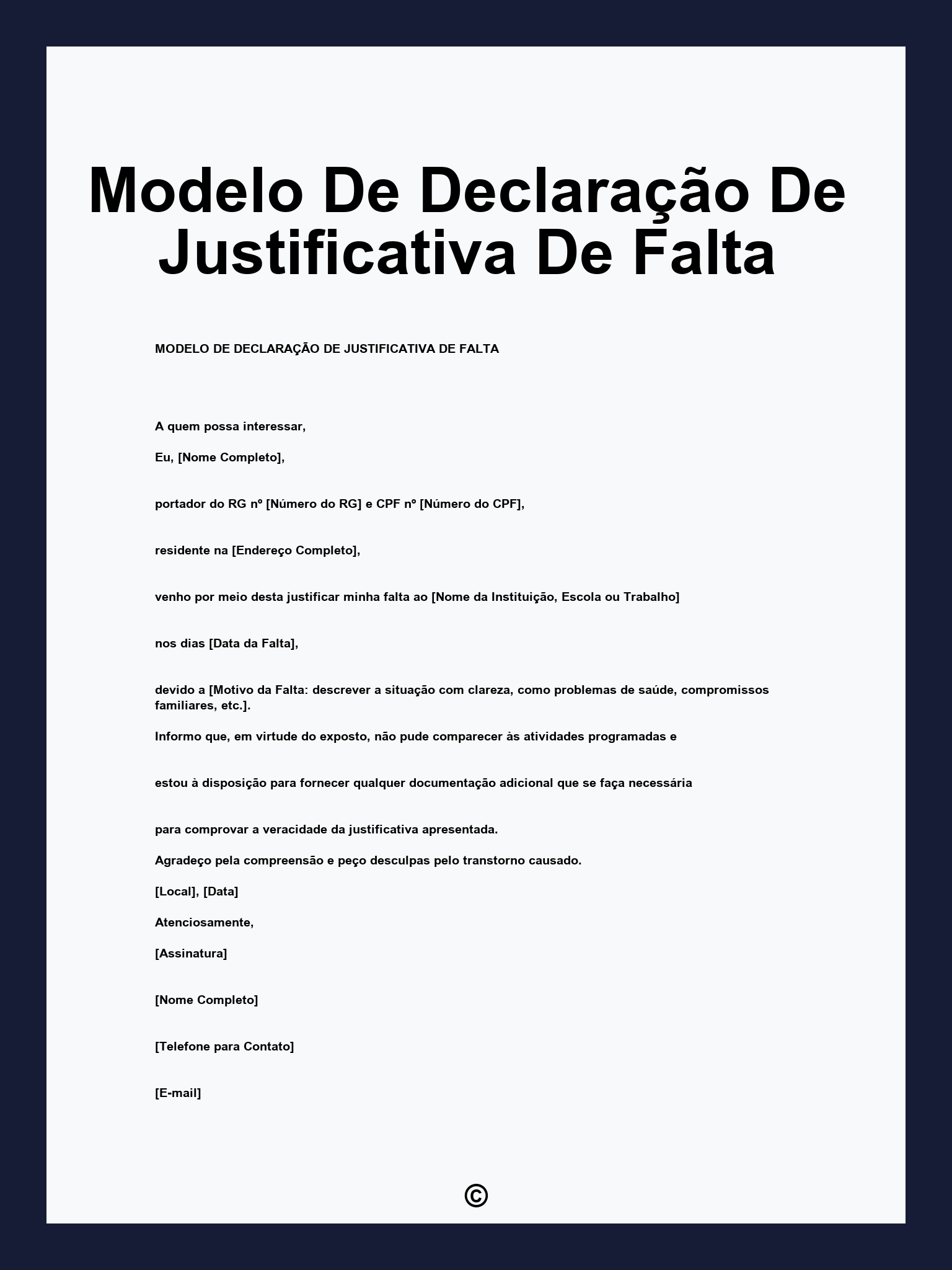 Modelo De Declaração De Justificativa De Falta