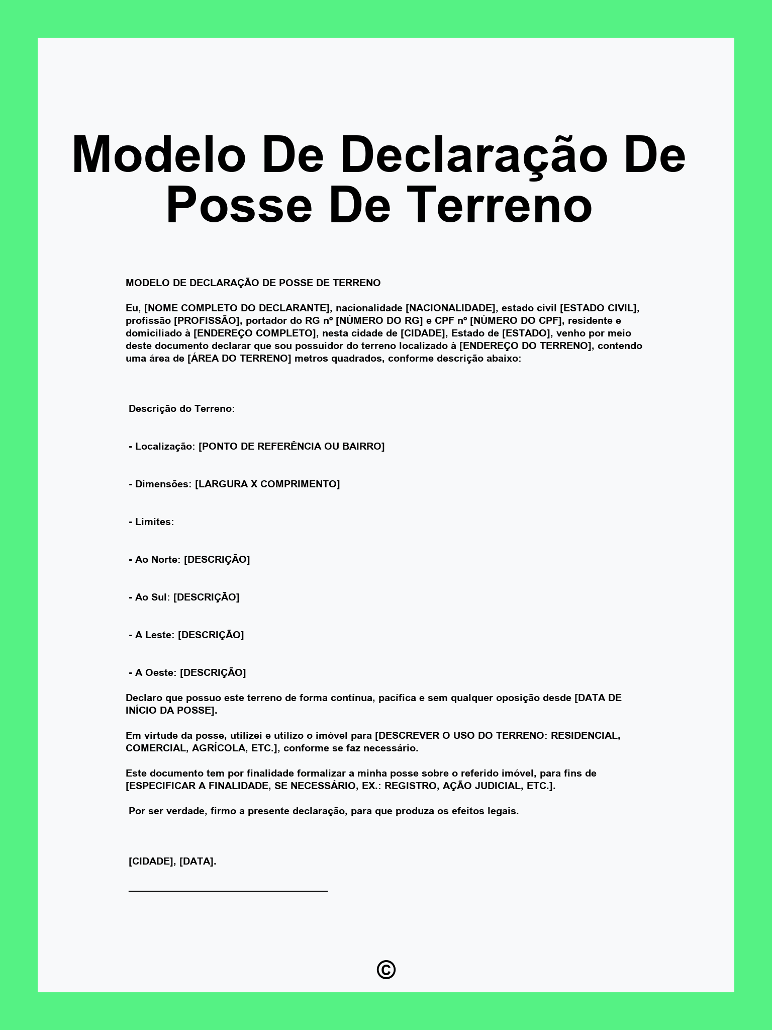 Modelo De Declaração De Posse De Terreno