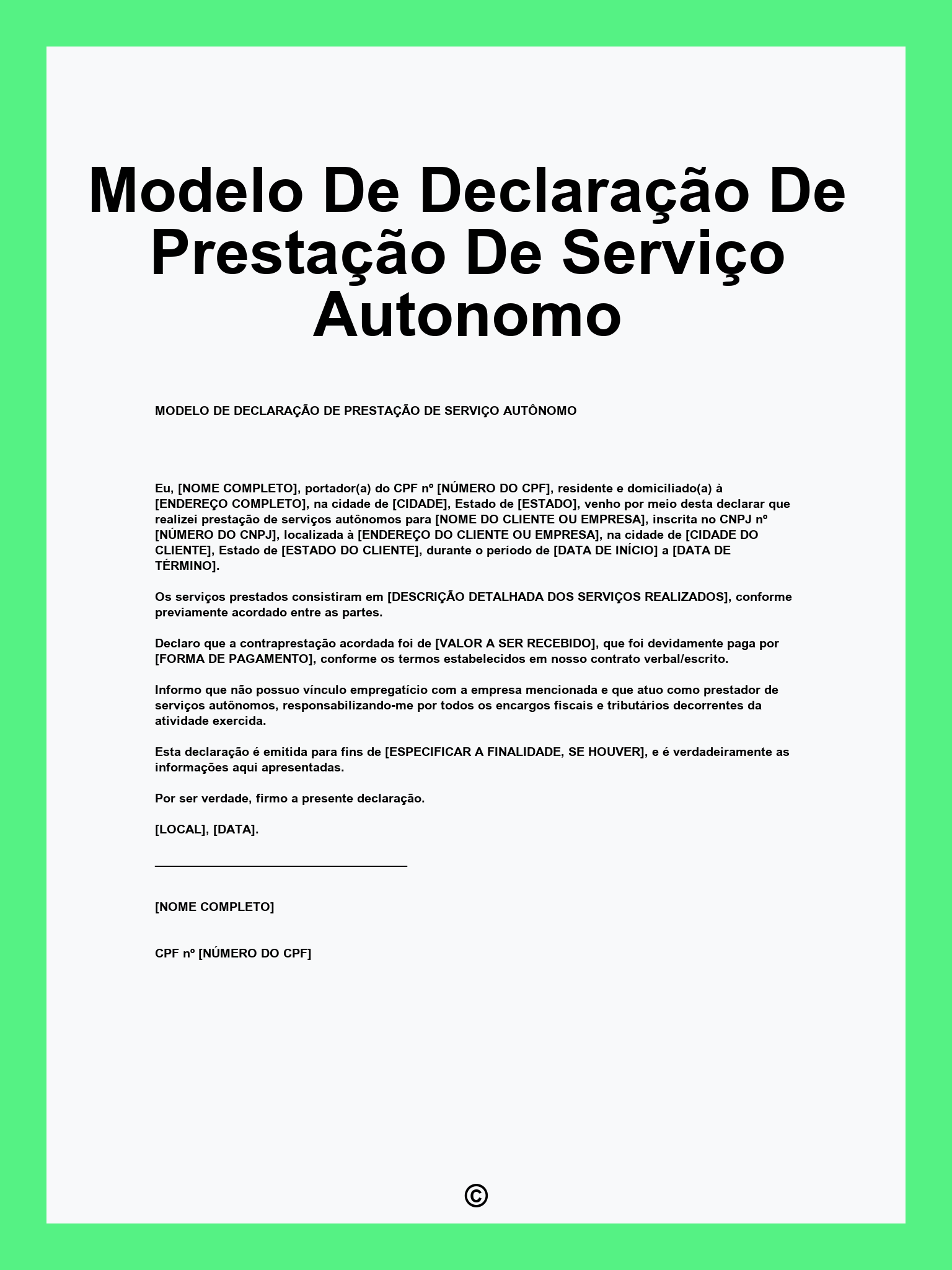 Modelo De Declaração De Prestação De Serviço Autonomo
