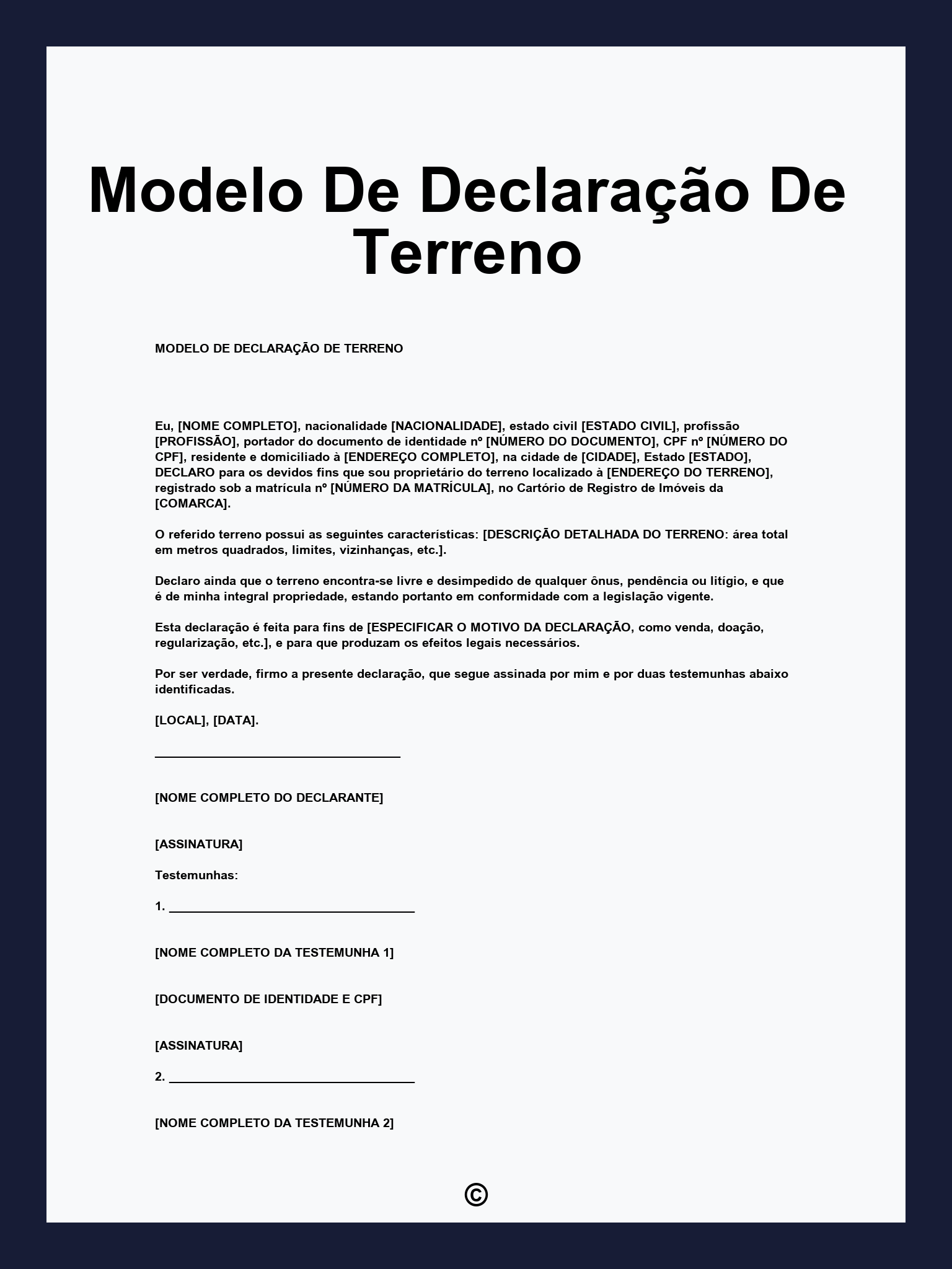 Modelo De Declaração De Terreno