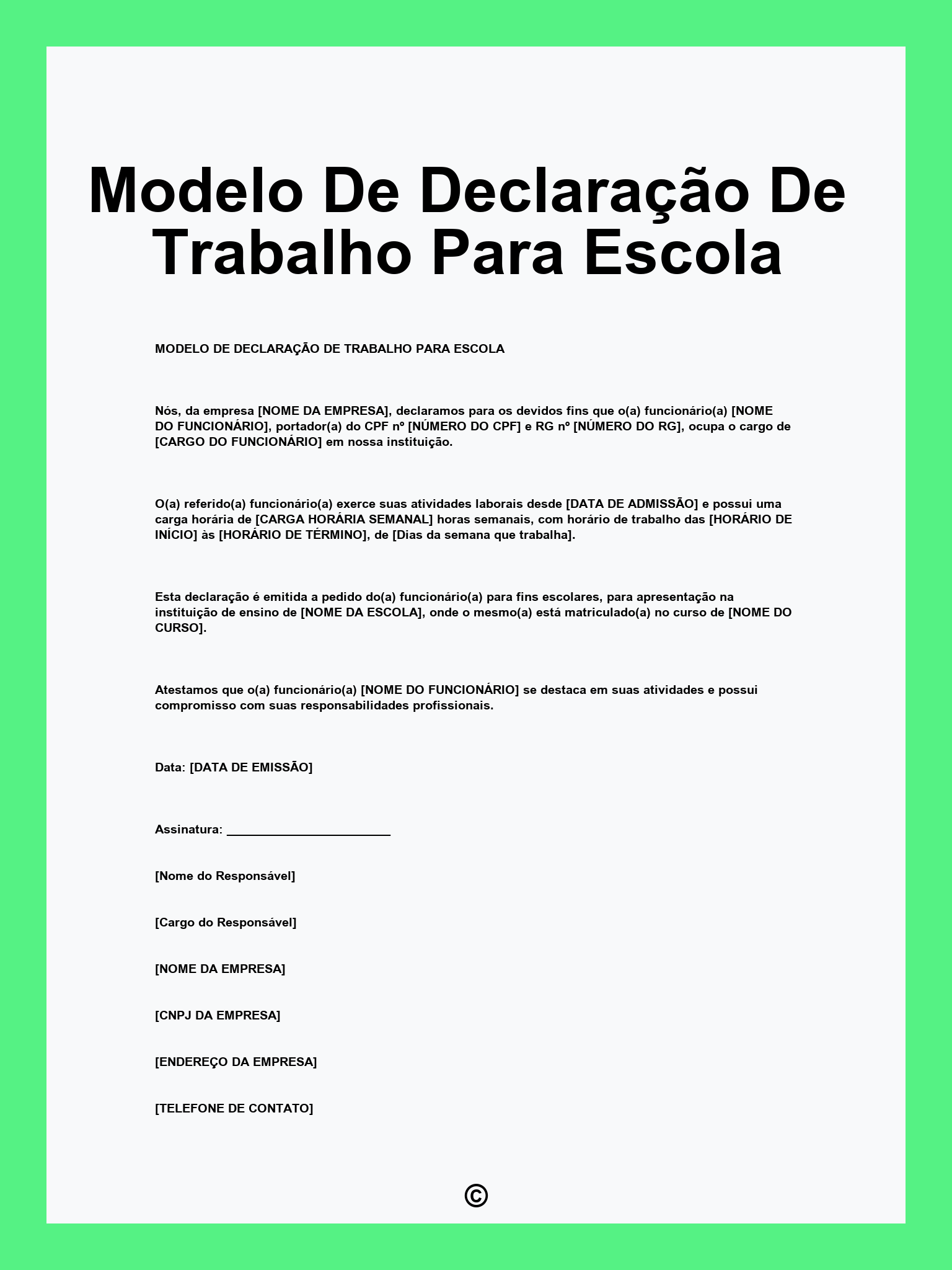 Modelo De Declarao De Trabalho