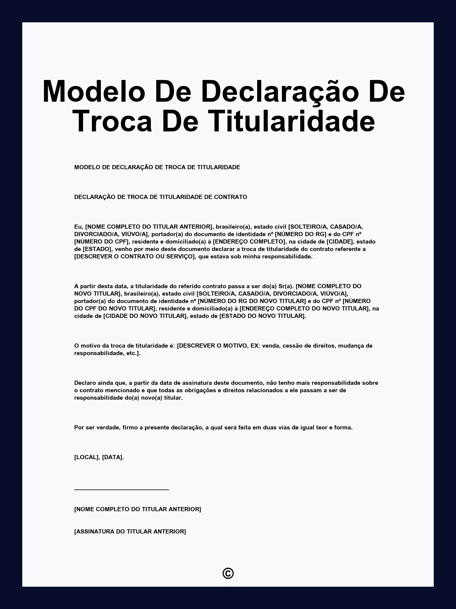 Modelo De Declaração De Troca De Titularidade