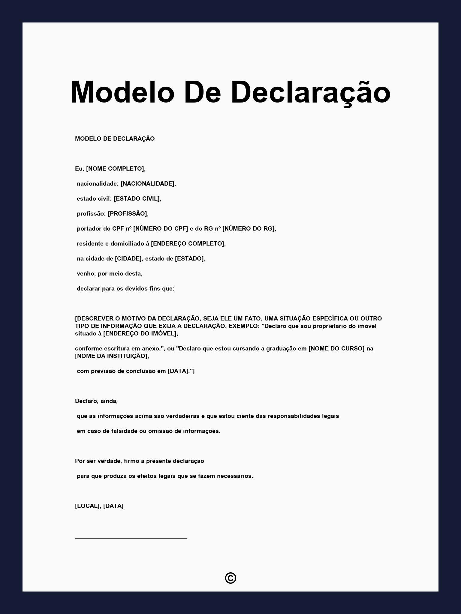 Modelo De Declaracao Geral DECLARA O DE ADEQUA O AO PLANEJAMENTO