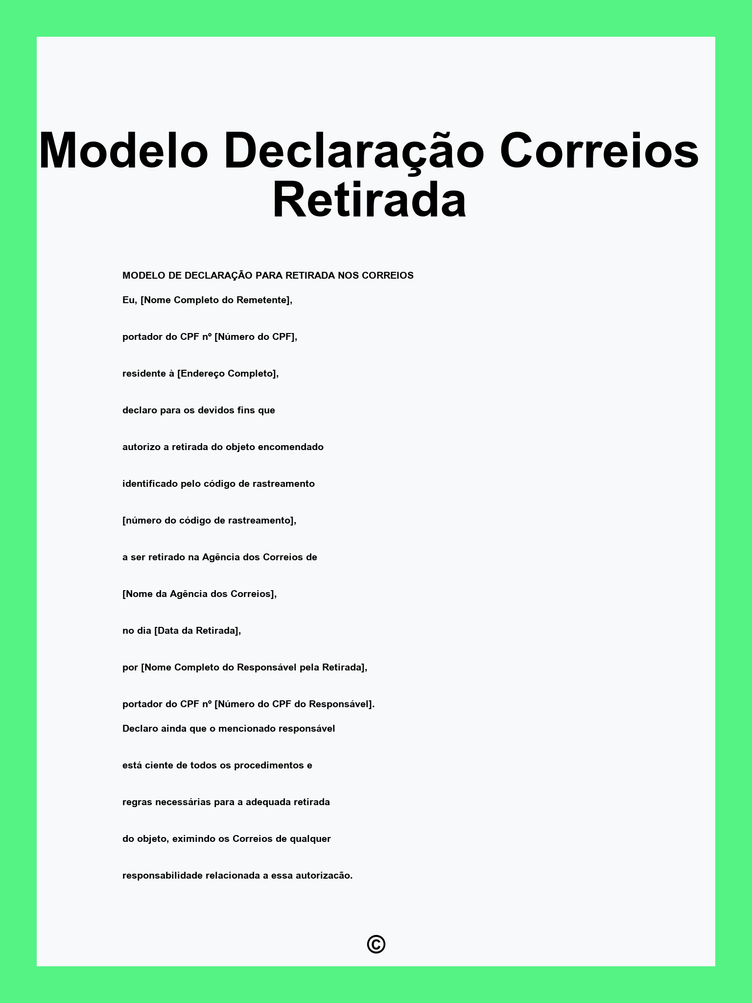 Modelo Declaração Correios Retirada